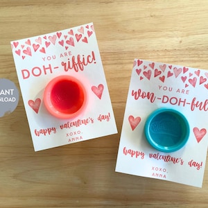 Play Dough Valentine's Cards Printable, Valentine Gift for Kids, School ...
