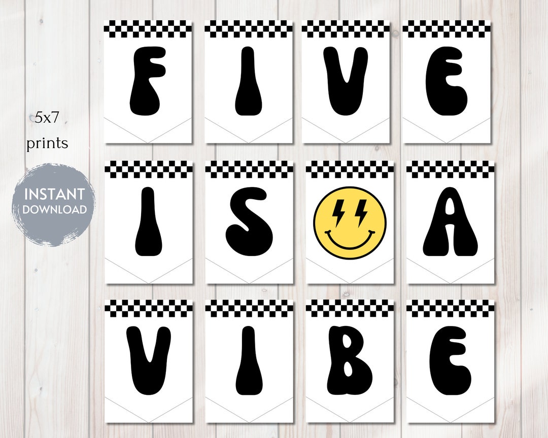 Five is a Vibe Banner, Retro Smiley Face Birthday Banner, 5 is a Vibe ...