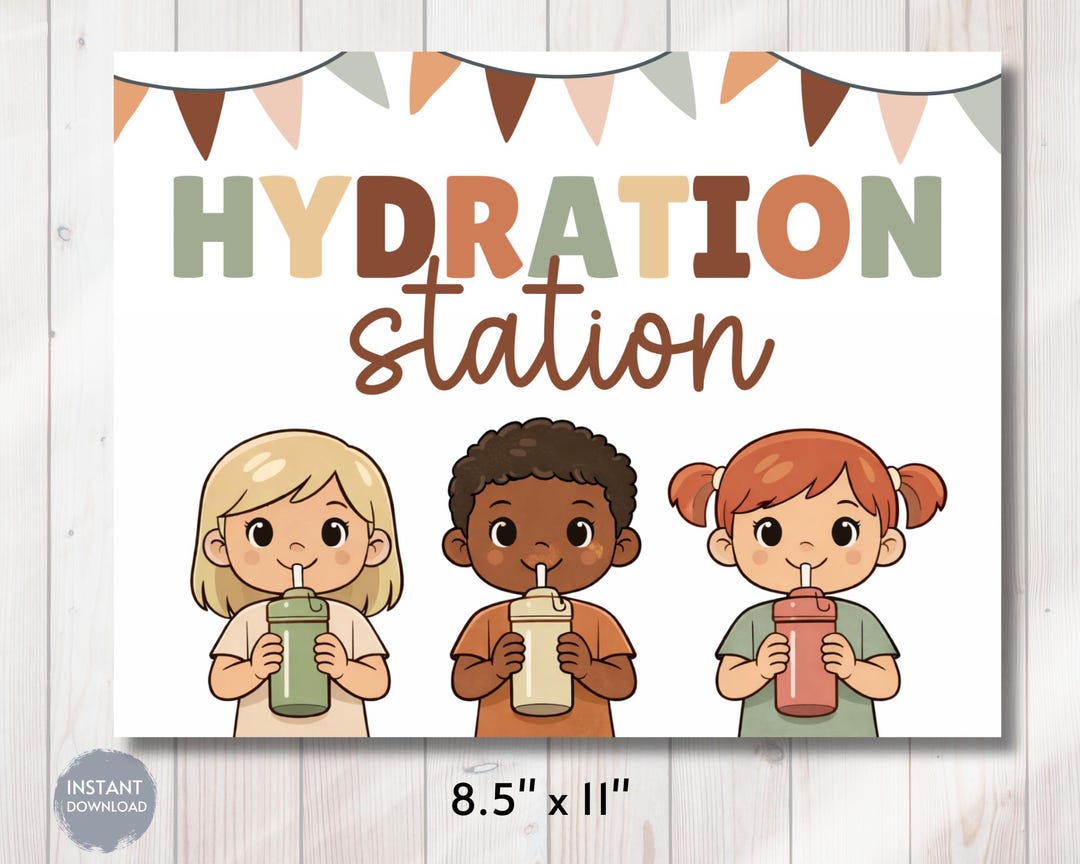 Boho Hydration Station Sign, Daycare Water Bottle Sign, School Drink ...