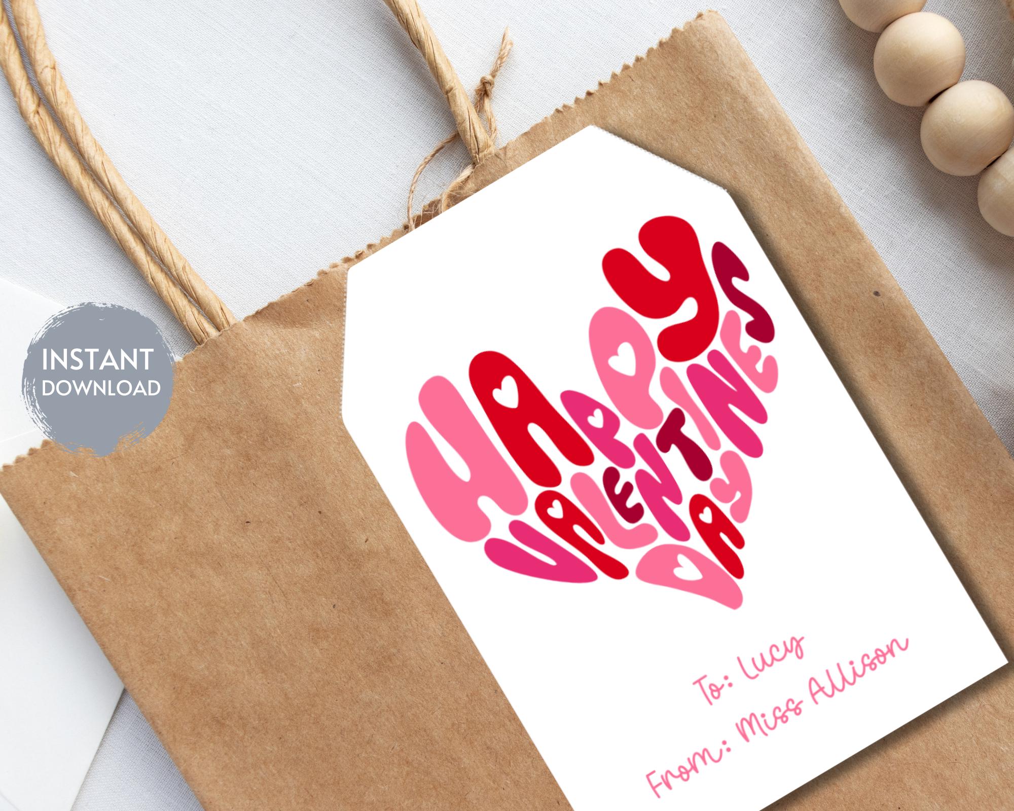 Valentine's Day Gift Tag Template, Heart Valentine Tag, Retro Font ...