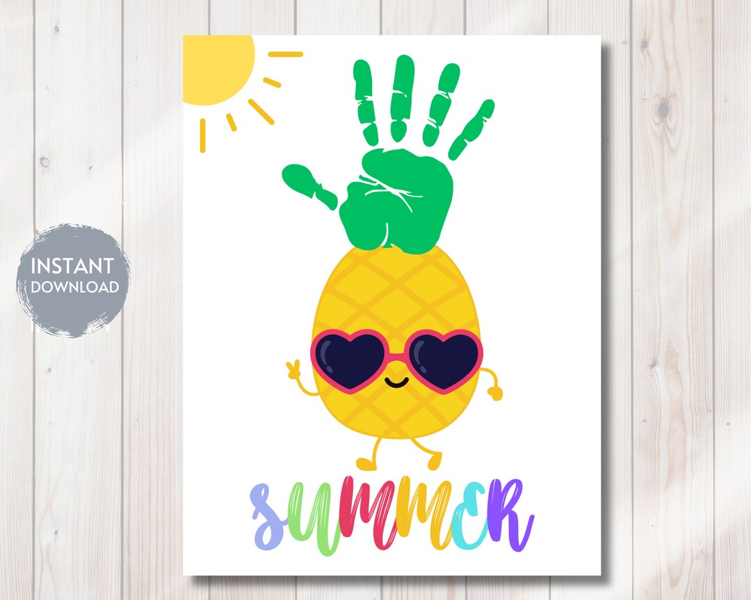 SUMMER Handprint Craft TEMPLATE, Pineapple Paint Craft, Beach Activity ...