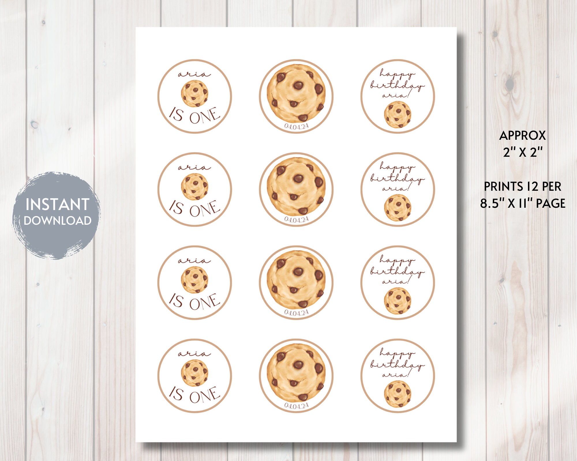 COOKIE Birthday Cupcake Topper Template, One SWEET Cookie Cupcake Tags ...