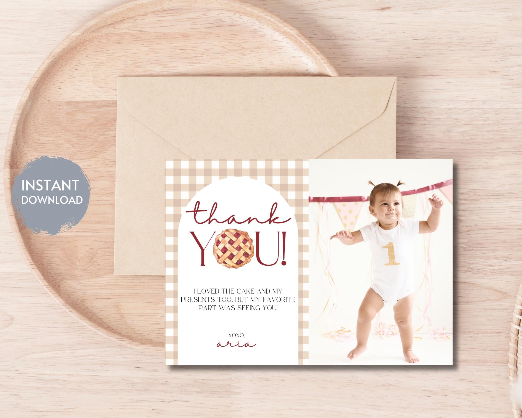 Sweetie Pie Birthday Thank You Card, Cutie Pie Birthday Theme, Cherry ...