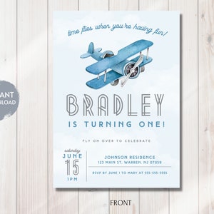 Aviation AIRPLANE Birthday Invitation, Vintage Plane Bday Invite ...