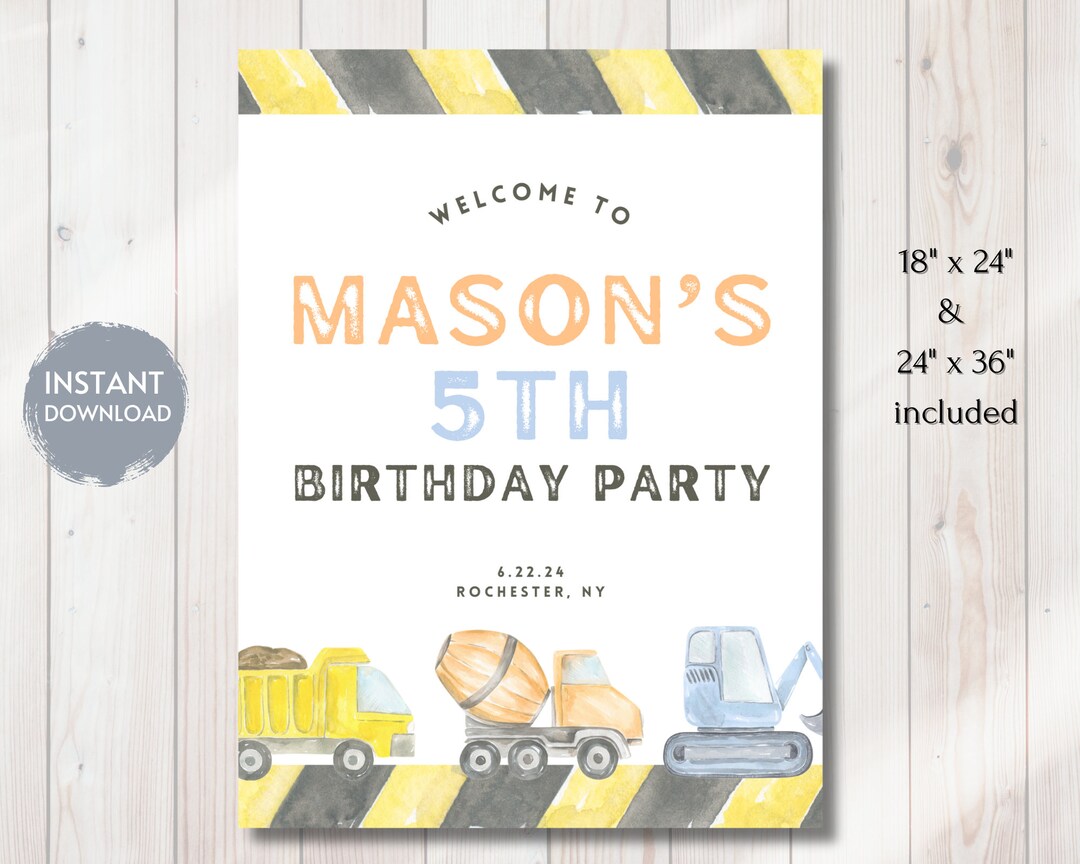 Construction Birthday Welcome Sign, Dump Truck Birthday, Dirty Third ...