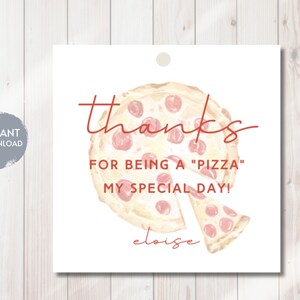 PIZZA Birthday Sticker Template, PIZZA Slice Thank You Sticker ...