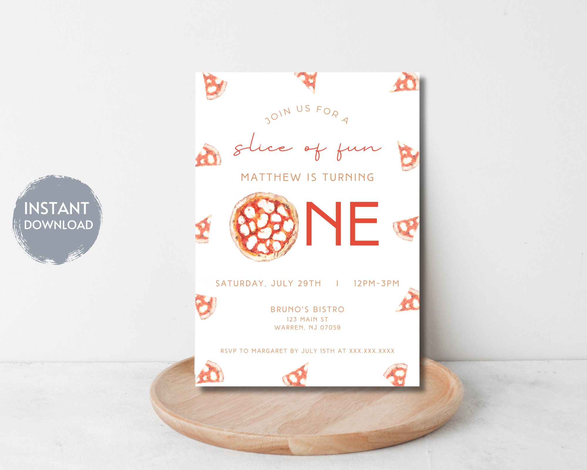 Pizza Slice of Fun 1st Birthday Invitation, Pizza Parlor Invite, First ...