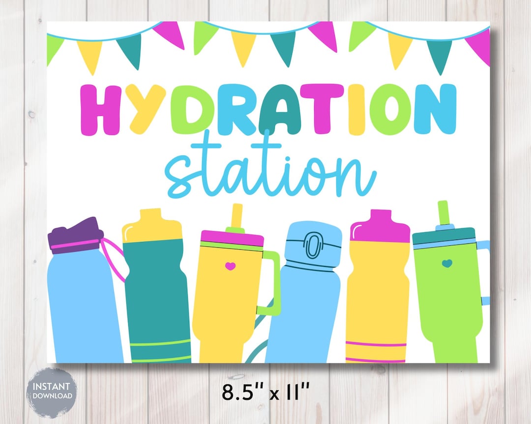 Bright Hydration Station Sign, Daycare Water Bottle Sign, School Drink ...