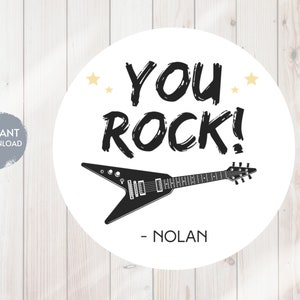 YOU ROCK Birthday Sticker Template, Guitar Thank You Sticker, One Rocks ...