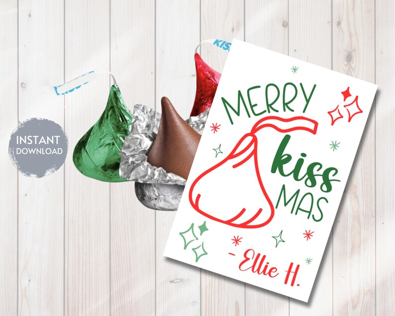Merry Kissmas Tag, Chocolate Kisses Xmas Tag, School Gift Tag ...