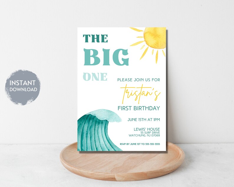 THE BIG ONE First Birthday Invitation Surfer Theme 1st Bday - Etsy