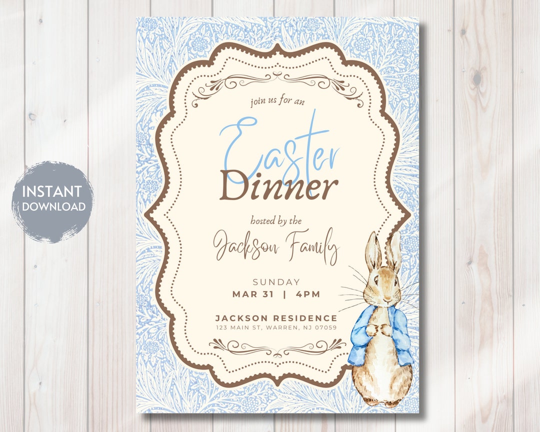 Easter Dinner Invitation, Easter Dinner Evite, Peter Rabbit Easter ...