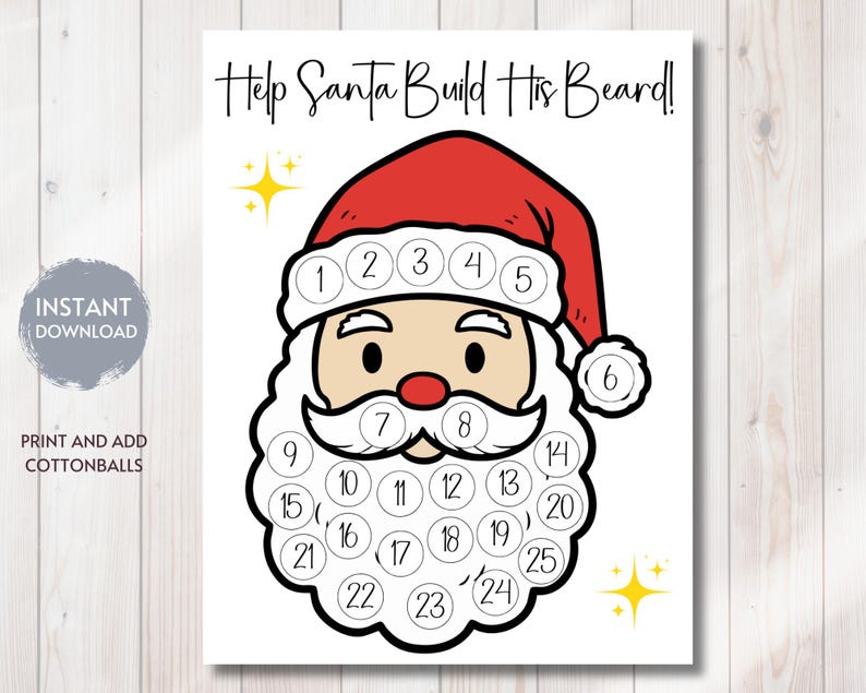 Christmas Craft, Build Santas Beard Printable, Christmas Activity, Xmas ...
