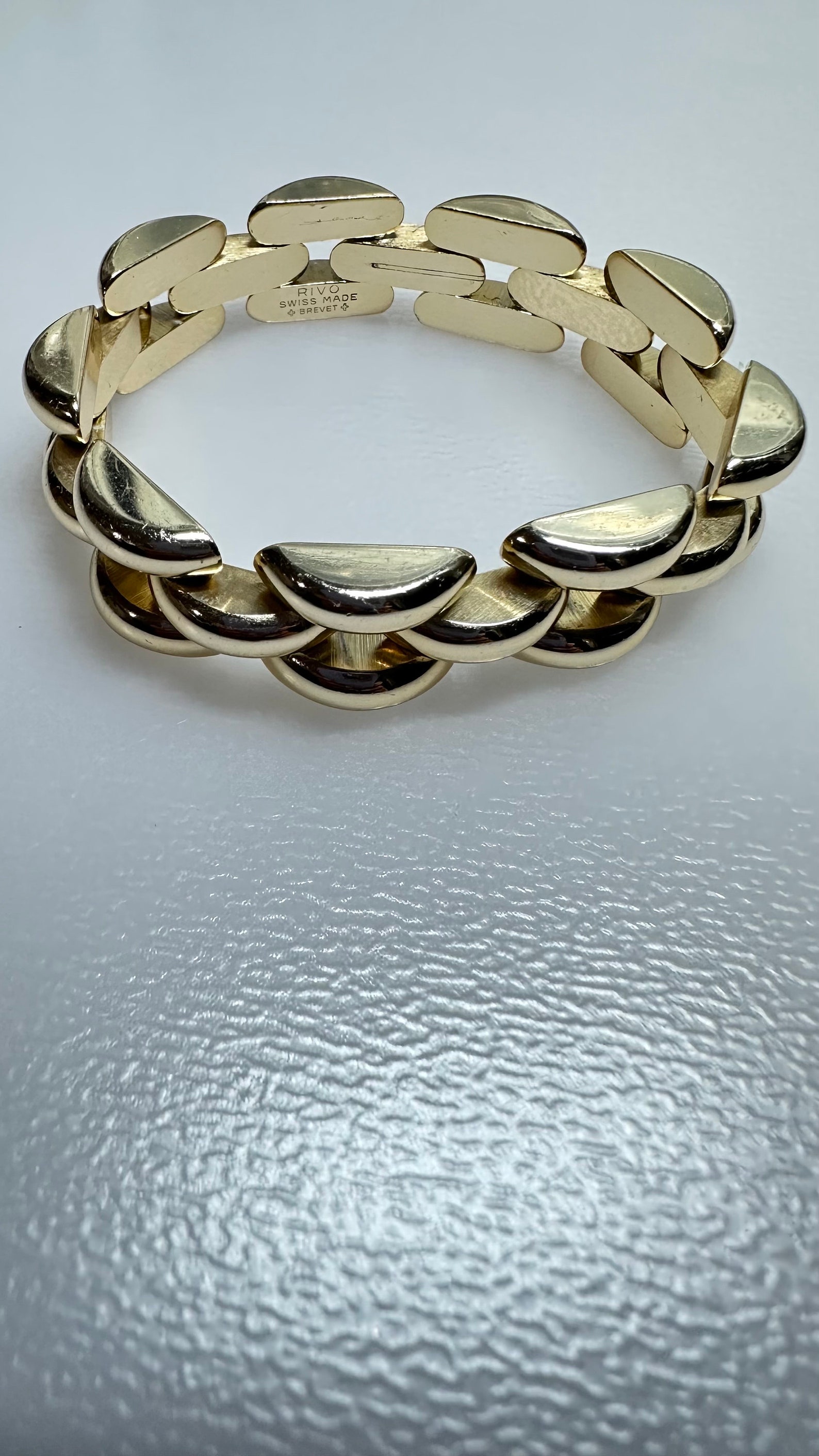 Vintage 1950’s RIVO SWISS Made Brevet Basket Weave Wide Gold Tone ...