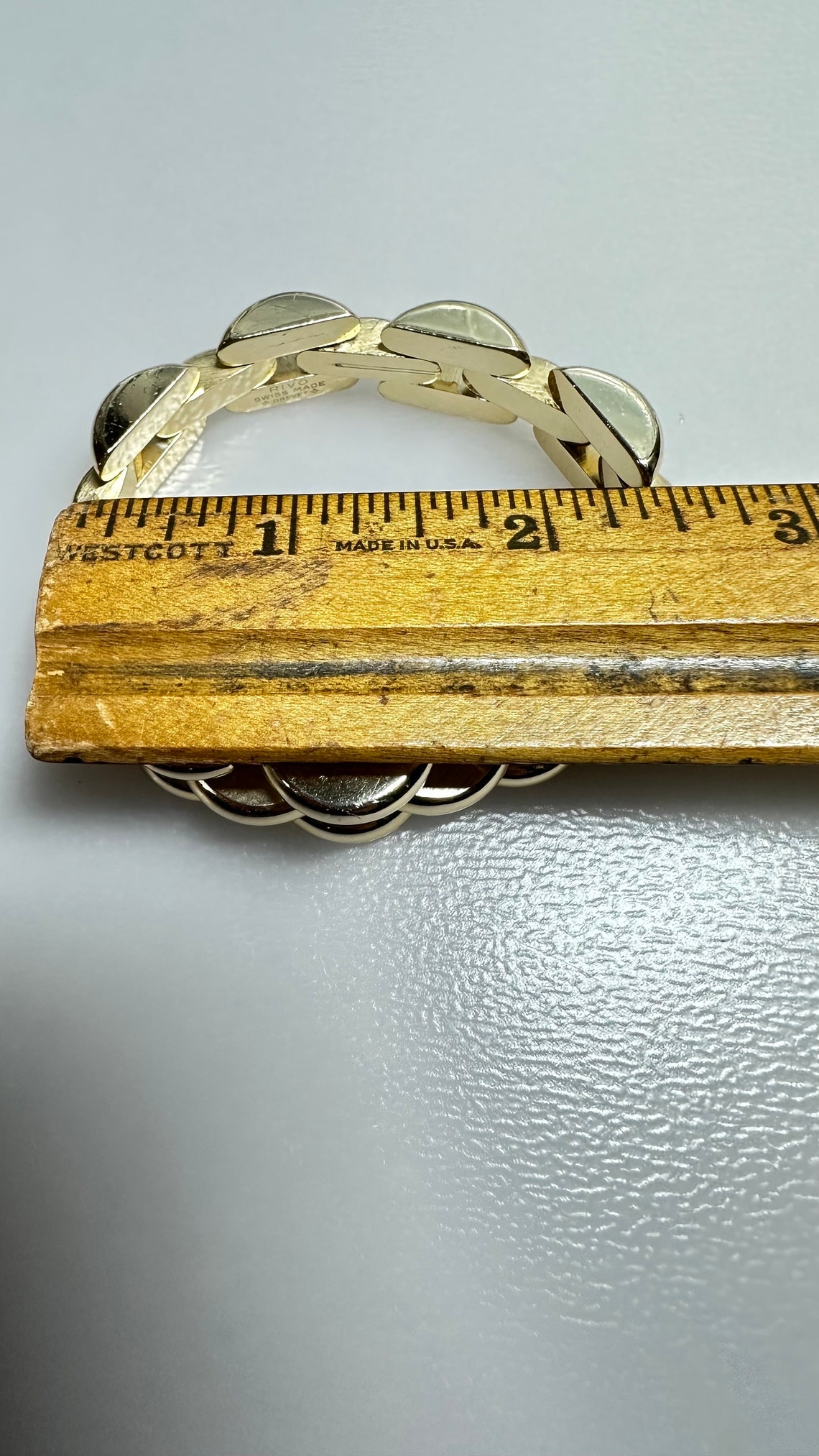 Vintage 1950’s RIVO SWISS Made Brevet Basket Weave Wide Gold Tone ...