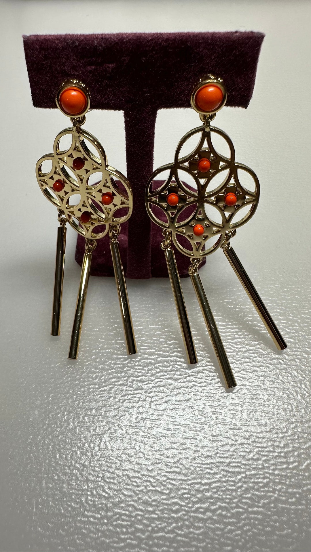 Beautiful Pair of 1980’s TRINA TURK Gold Orange Dangle Drop Earrings - Etsy