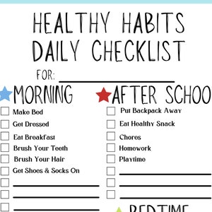 Healthy Habits Checklist, Kids Daily Routine,printable Daily Routine ...
