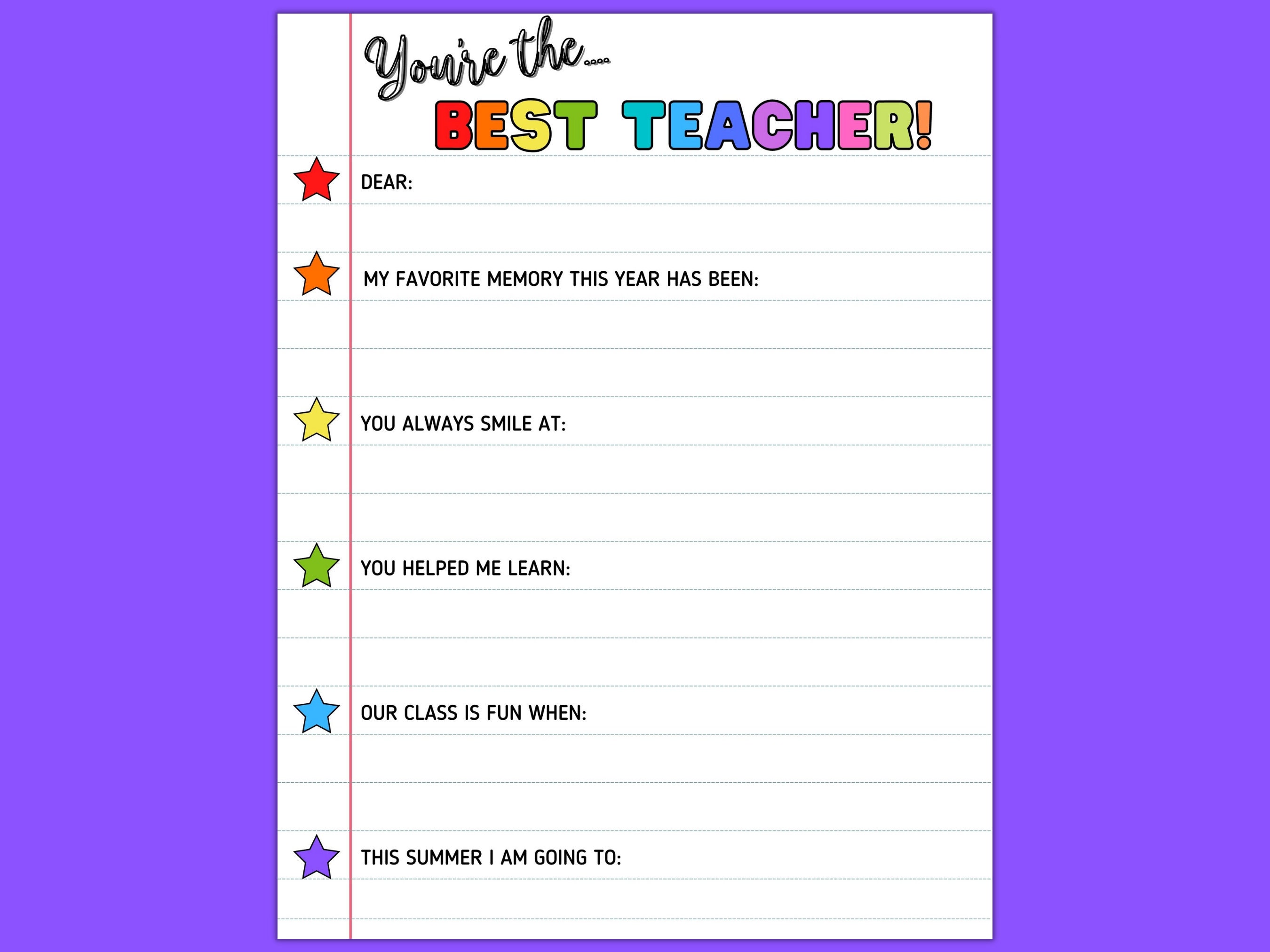 Teacher Appreciation Week Printable, Teacher Thank You Page, Classroom ...