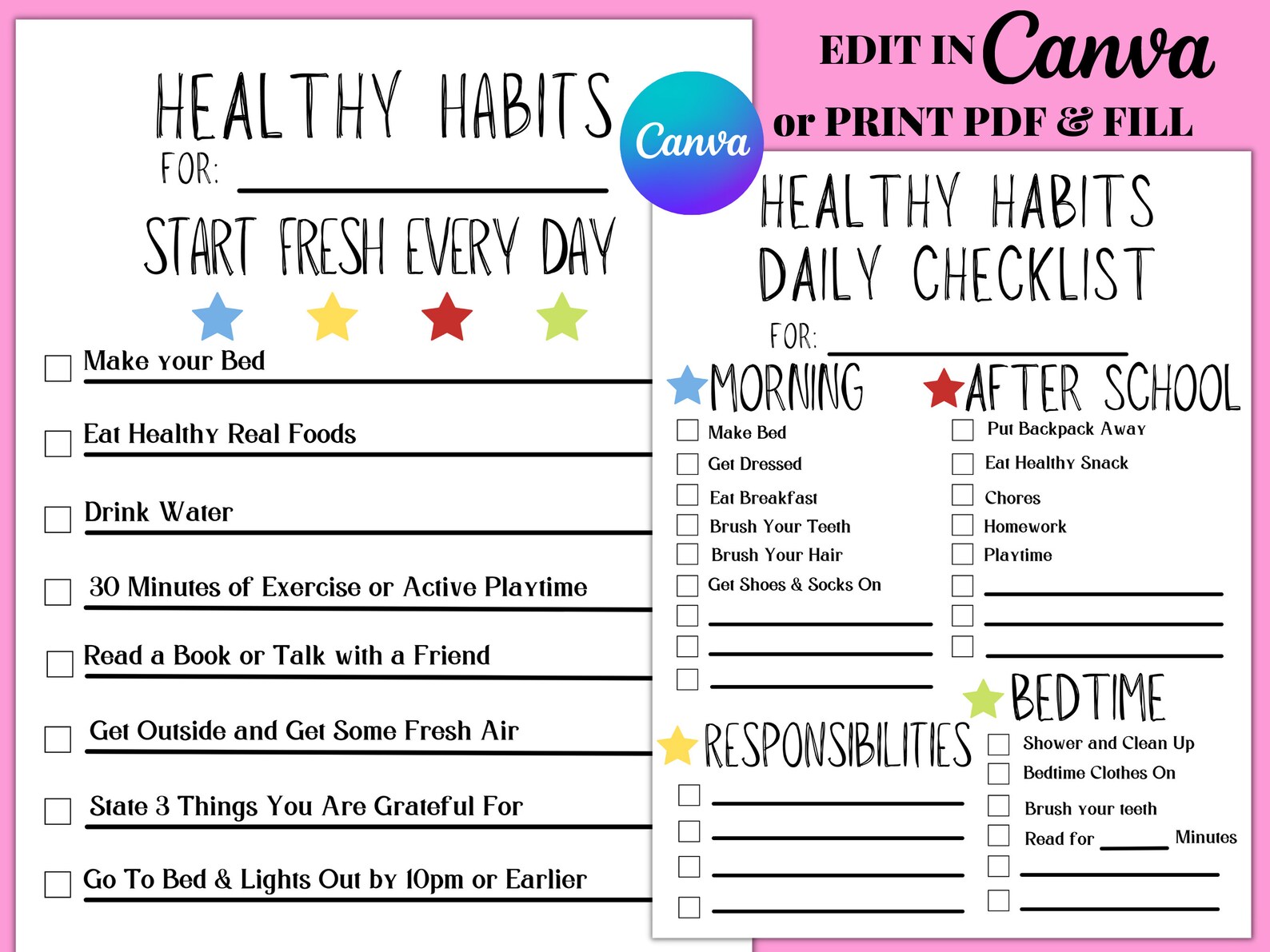 Healthy Habits Checklist | Kids Daily Routine | Reward Chart | Daily ...