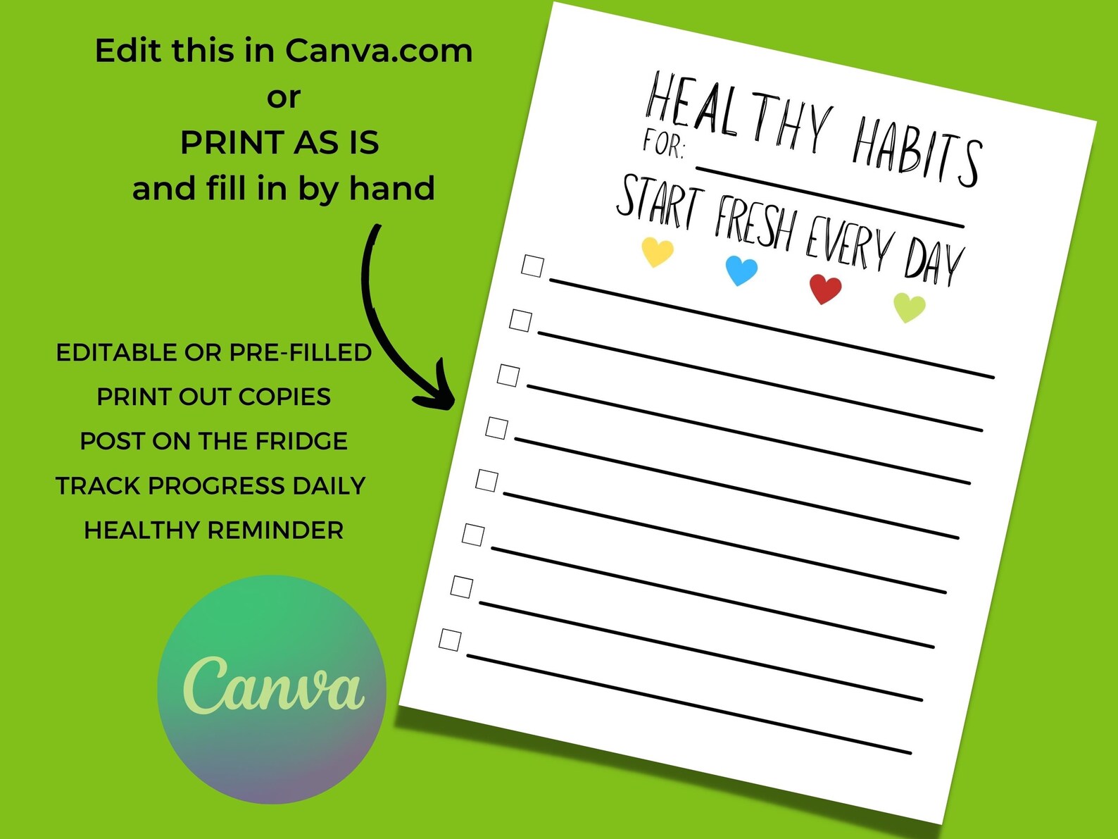 Healthy Habits Checklist Kids Daily Routine Reward Chart - Etsy