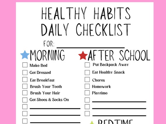 Healthy Habits Checklist Kids Daily Routine Reward Chart - Etsy