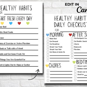 Healthy Habits Checklist Kids Daily Routine Reward Chart - Etsy