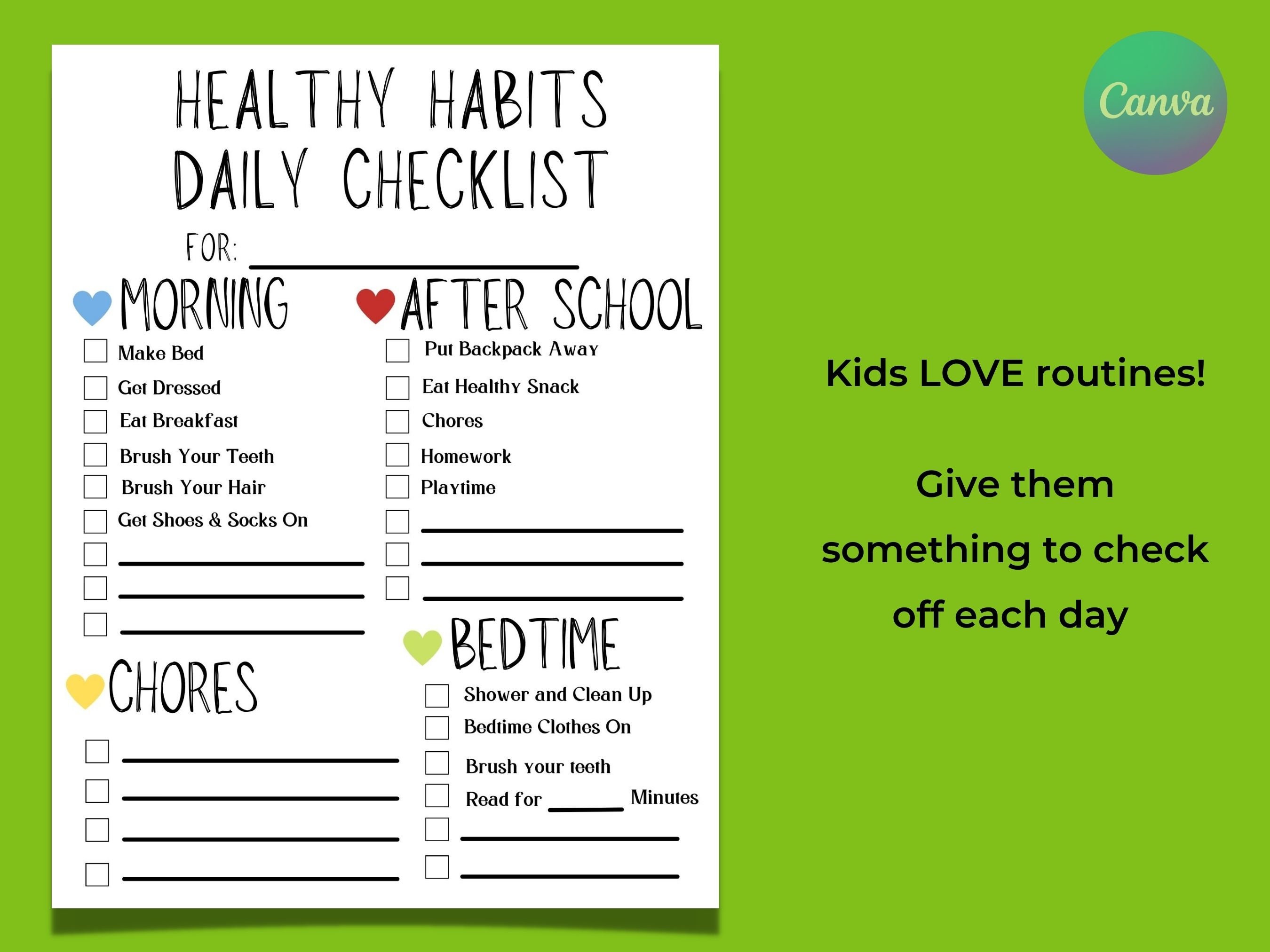 Healthy Habits Checklist | Kids Daily Routine | Reward Chart | Daily ...