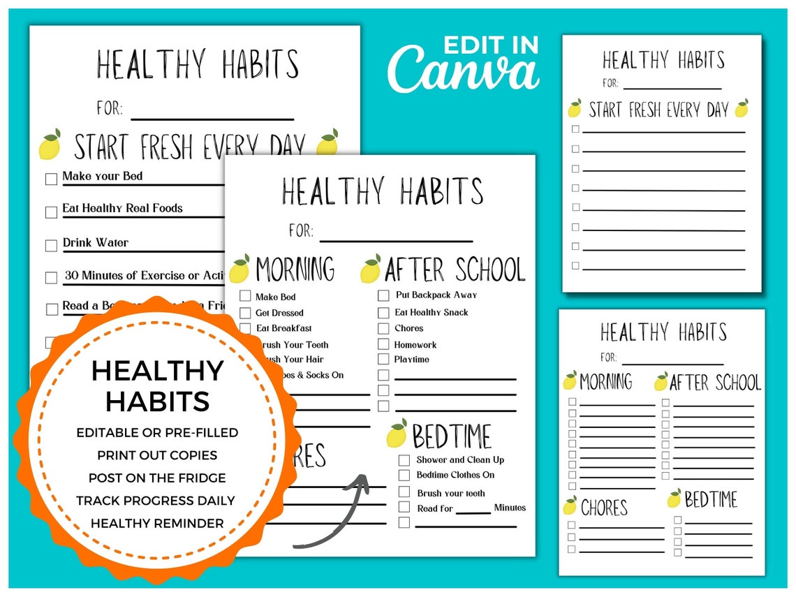 Healthy Habits Checklist Kids Daily Routine Reward Chart - Etsy