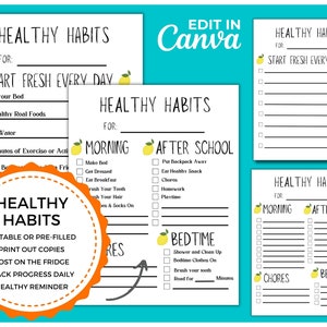 Healthy Habits Checklist Kids Daily Routine Reward Chart - Etsy