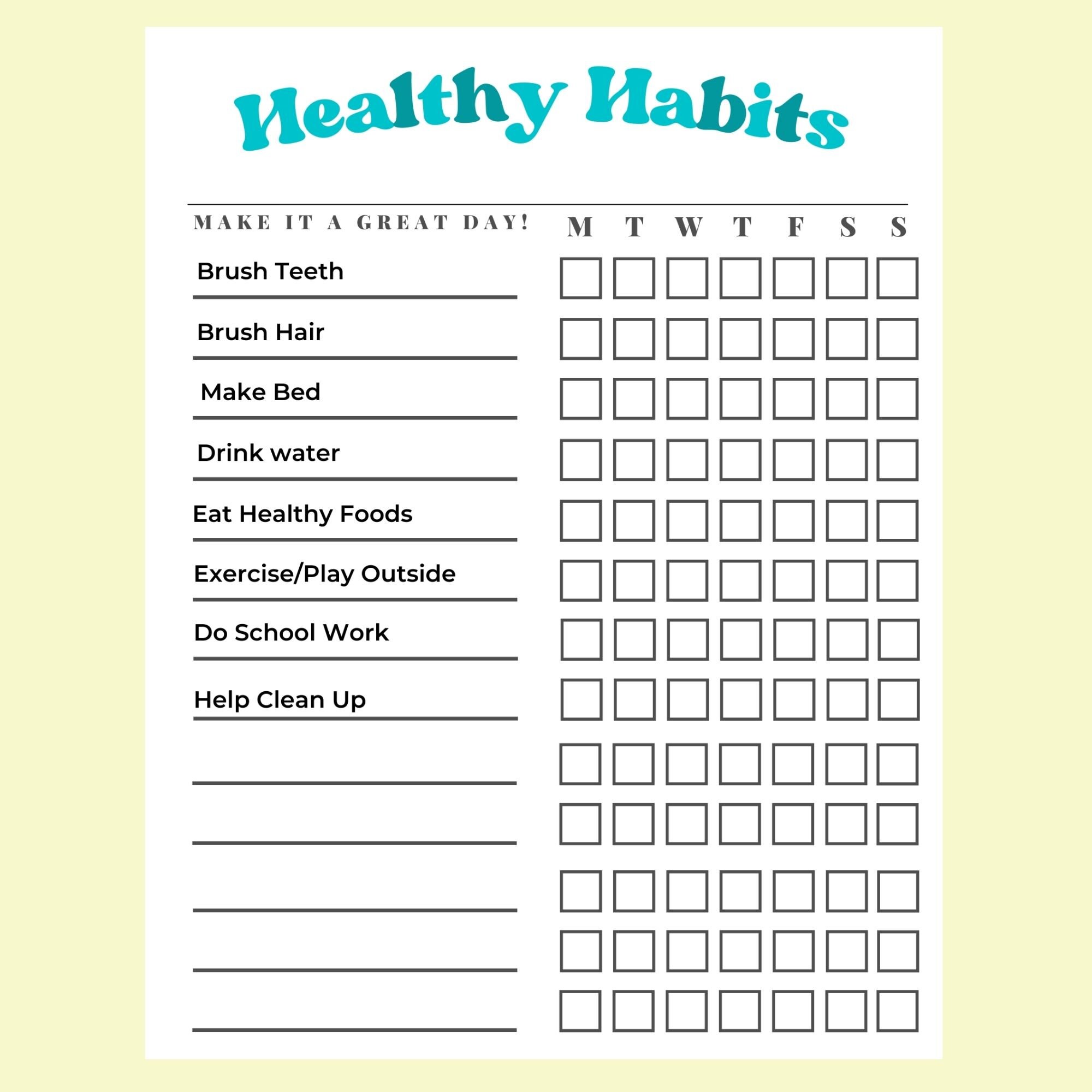 Healthy Habits Checklist Kids Daily Routine Printable Daily Routine 