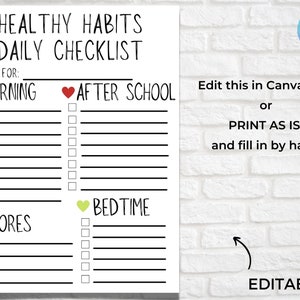Healthy Habits Checklist Kids Daily Routine Reward Chart - Etsy
