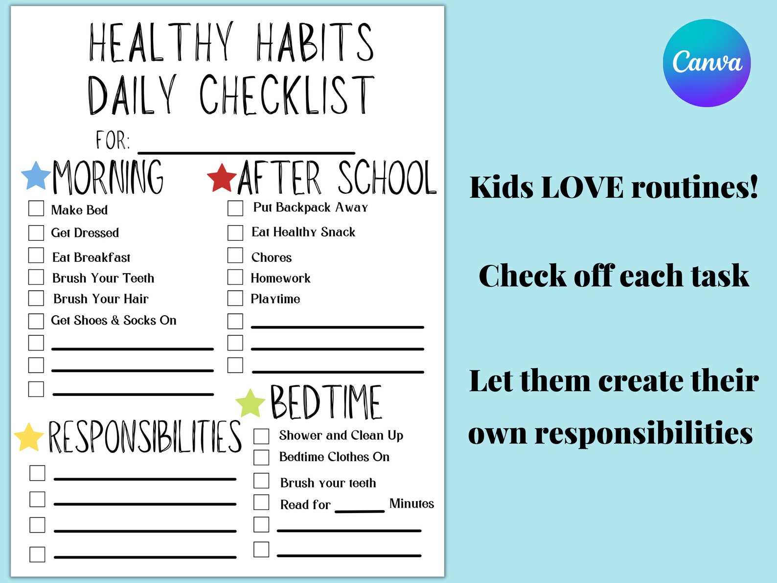 Healthy Habits Checklist, Kids Daily Routine,printable Daily Routine ...
