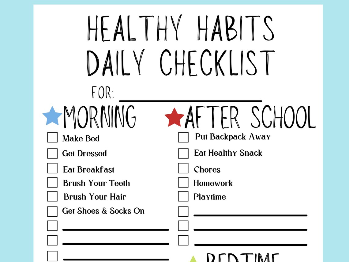 Healthy Habits Checklist, Kids Daily Routine,printable Daily Routine ...