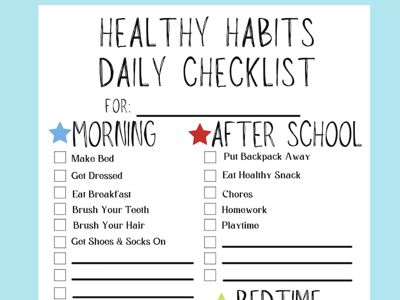 Healthy Habits Checklist, Kids Daily Routine,printable Daily Routine ...