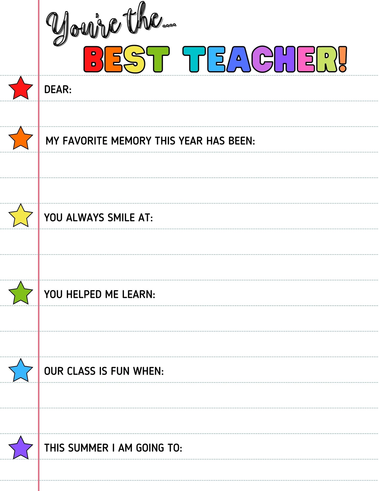 Teacher Appreciation Week Printable, Teacher Thank You Page, Classroom ...