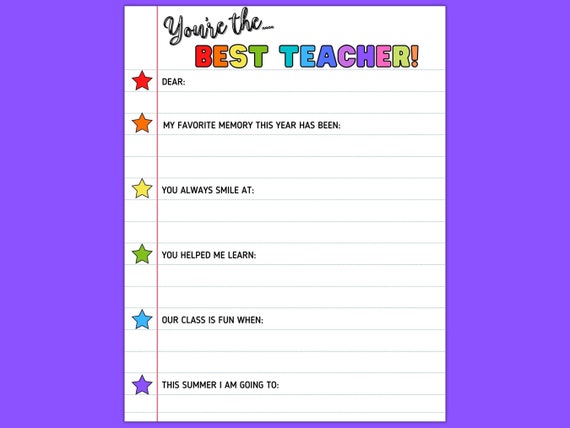 Teacher Appreciation Week Printable Teacher Thank You Page - Etsy