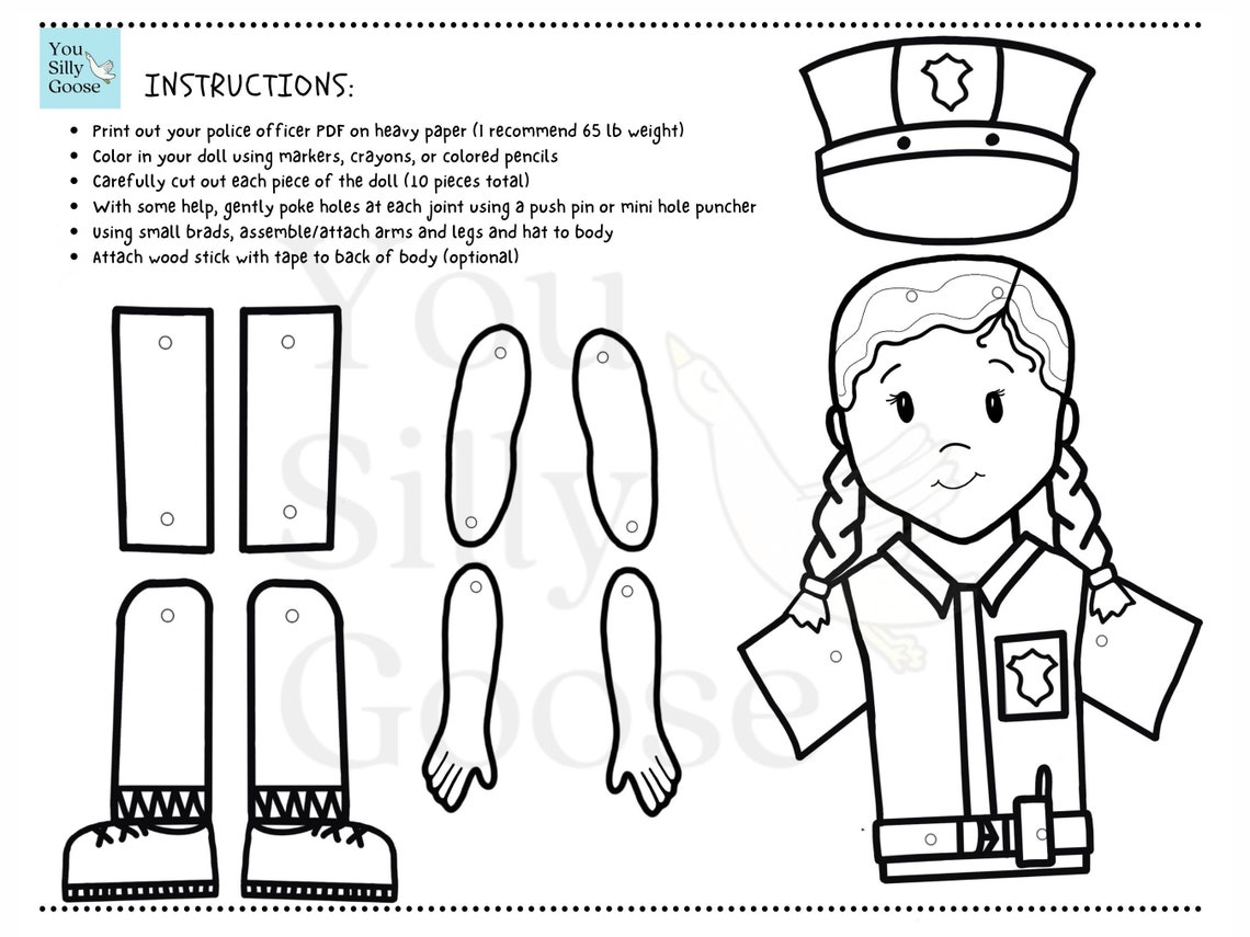 Craft paper Doll Police Officer Fire Fighter Articulated - Etsy
