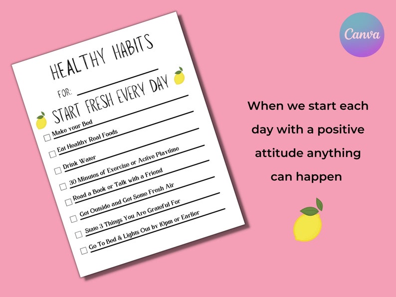 Healthy Habits Checklist Kids Daily Routine Reward Chart Daily ...