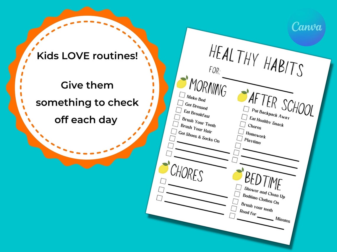 Healthy Habits Checklist Kids Daily Routine Reward Chart - Etsy
