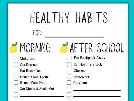 Healthy Habits Checklist Kids Daily Routine Reward Chart - Etsy