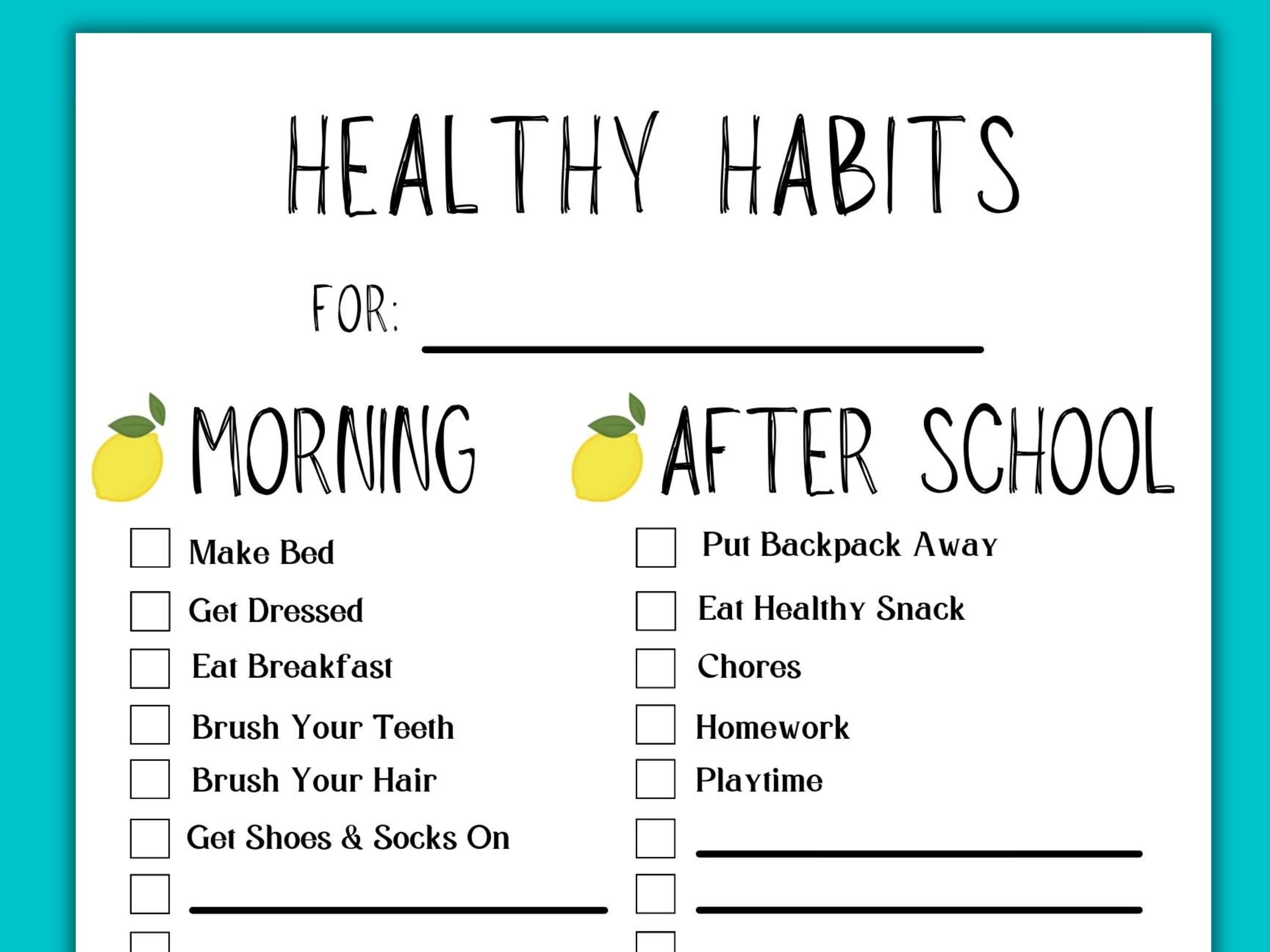 Healthy Habits Checklist | Kids Daily Routine | Reward Chart | Daily ...