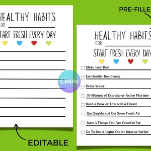 Healthy Habits Checklist Kids Daily Routine Reward Chart Daily ...