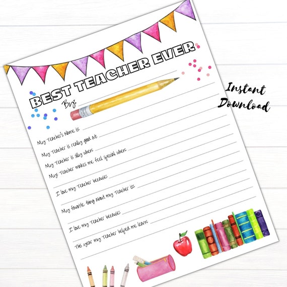 Teacher Appreciation Week Printable Teacher Thank You Page - Etsy