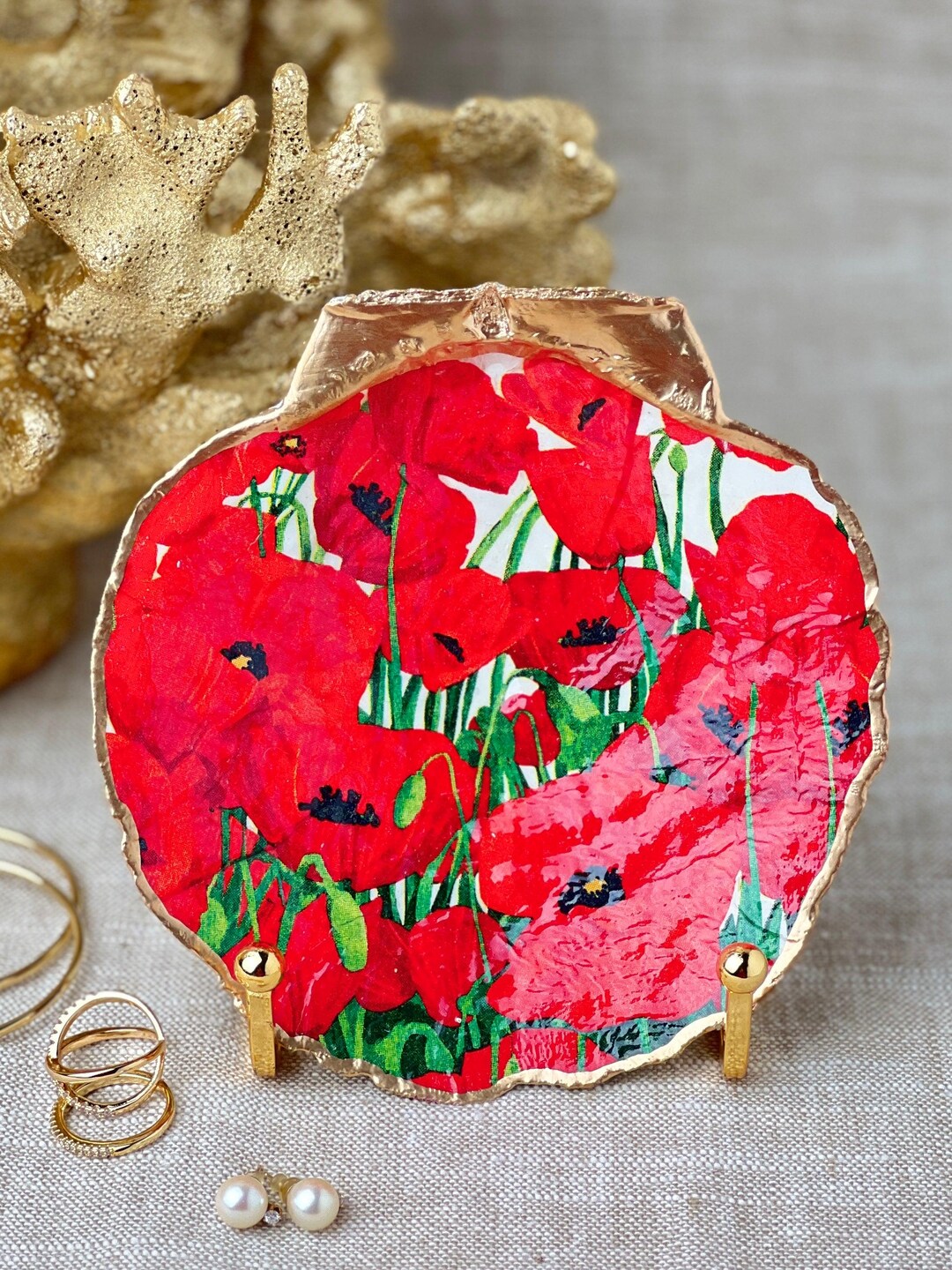 Red Poppies Scallop Shell - Etsy