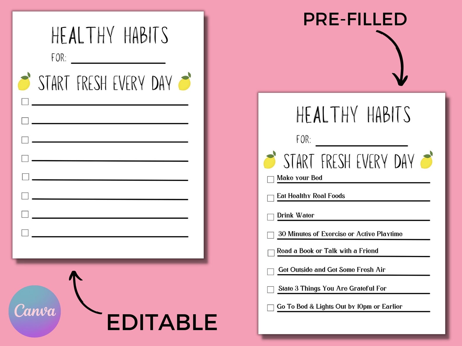 Healthy Habits Checklist Kids Daily Routine Reward Chart Daily ...