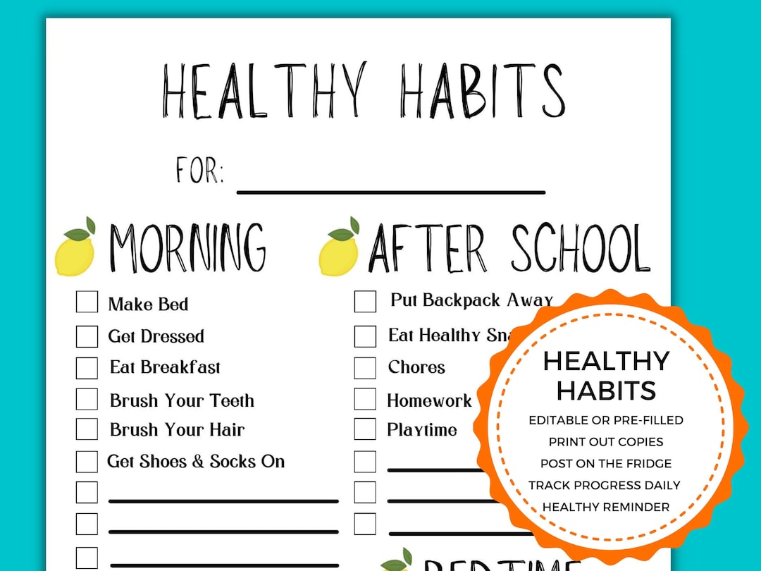 Healthy Habits Checklist Kids Daily Routine Reward Chart - Etsy