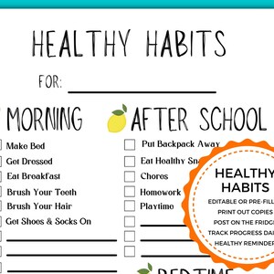 Healthy Habits Checklist Kids Daily Routine Reward Chart - Etsy