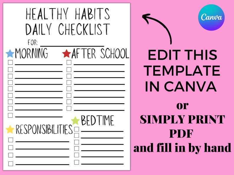 Healthy Habits Checklist | Kids Daily Routine | Reward Chart | Daily ...