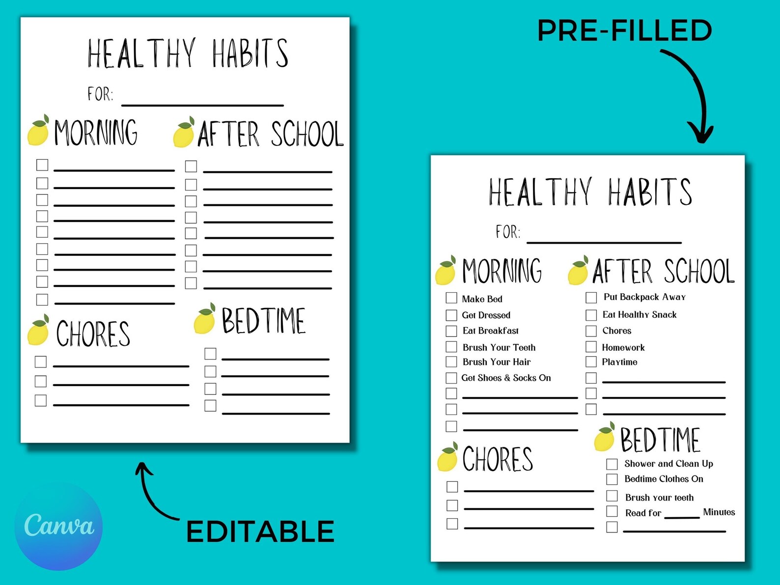 Healthy Habits Checklist Kids Daily Routine Reward Chart - Etsy