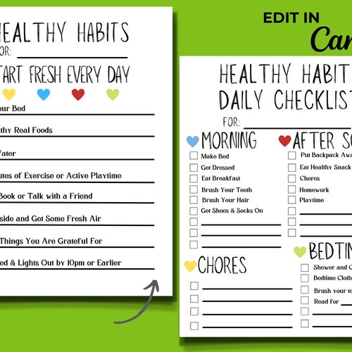 Healthy Habits Checklist Kids Daily Routineprintable Daily - Etsy